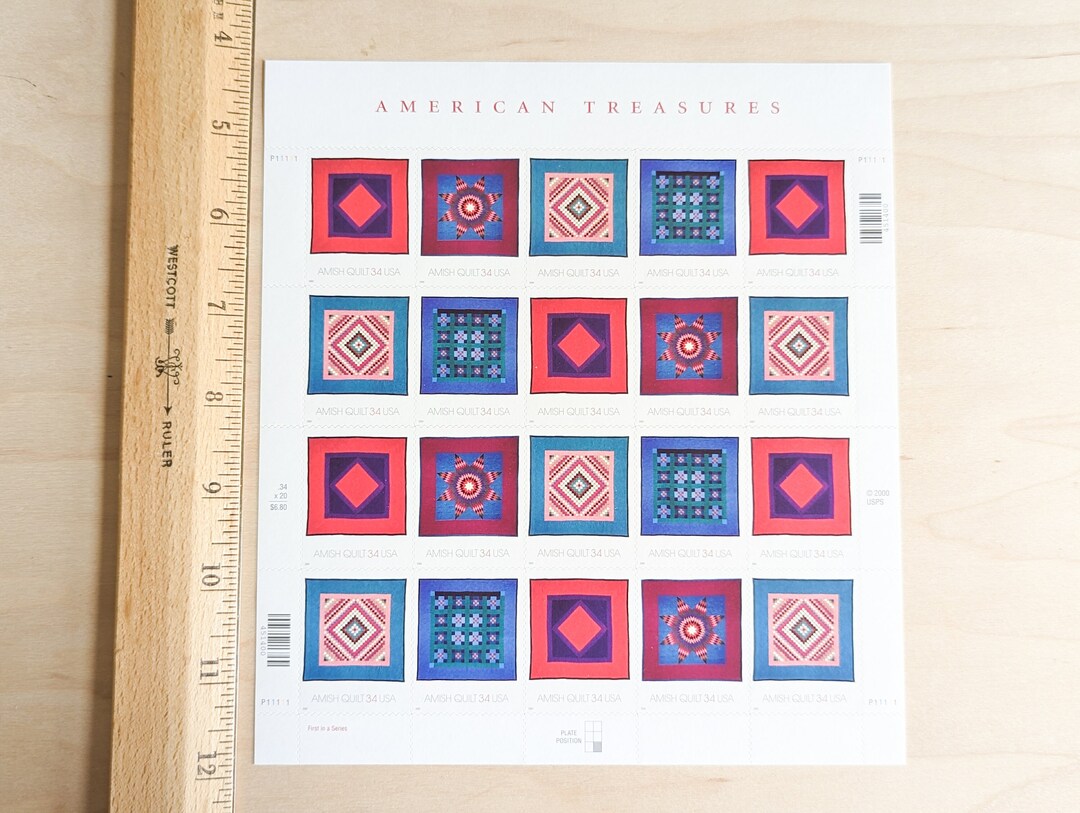 Amish Quilt Stamp Sheet, Unused US 34 Cent Stamps, 20 Stamps, 2000 ...