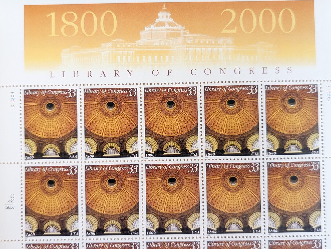 Library of Congress Unused Postage Stamp Sheet, 1999, Twenty 33 Cent ...