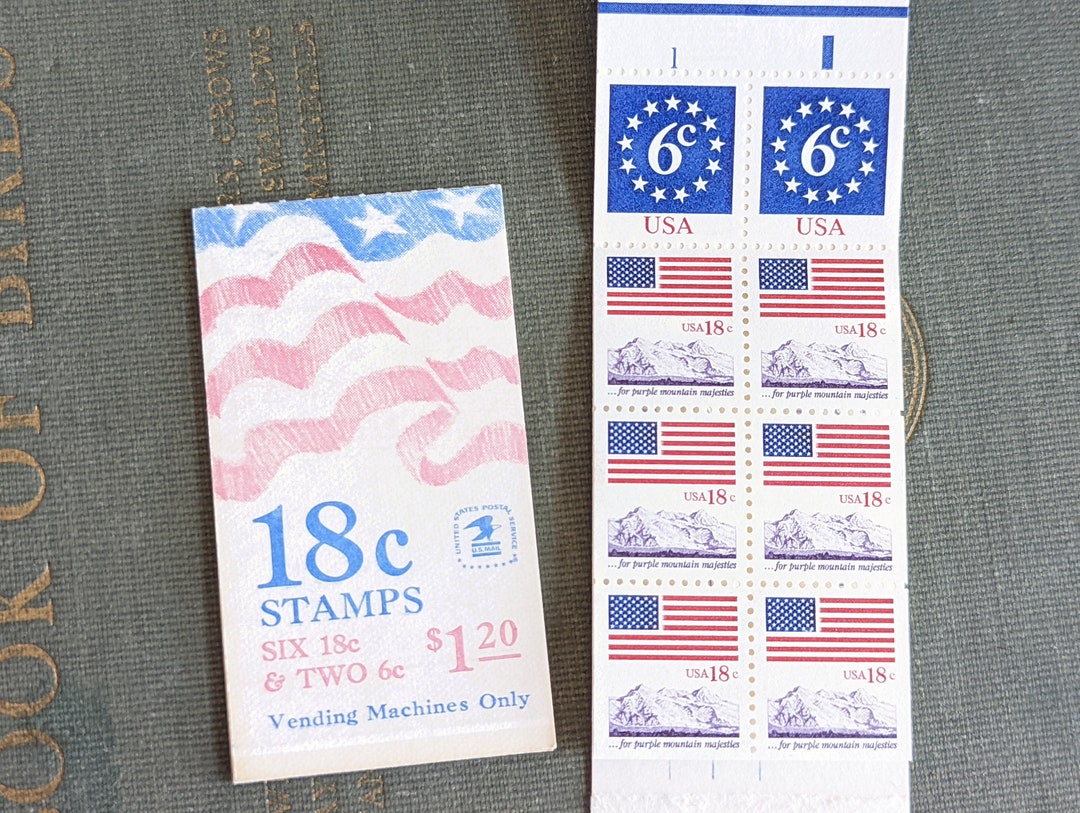 Booklet of 8 Purple Mountain and Star Circle Stamps, Vintage Unused ...