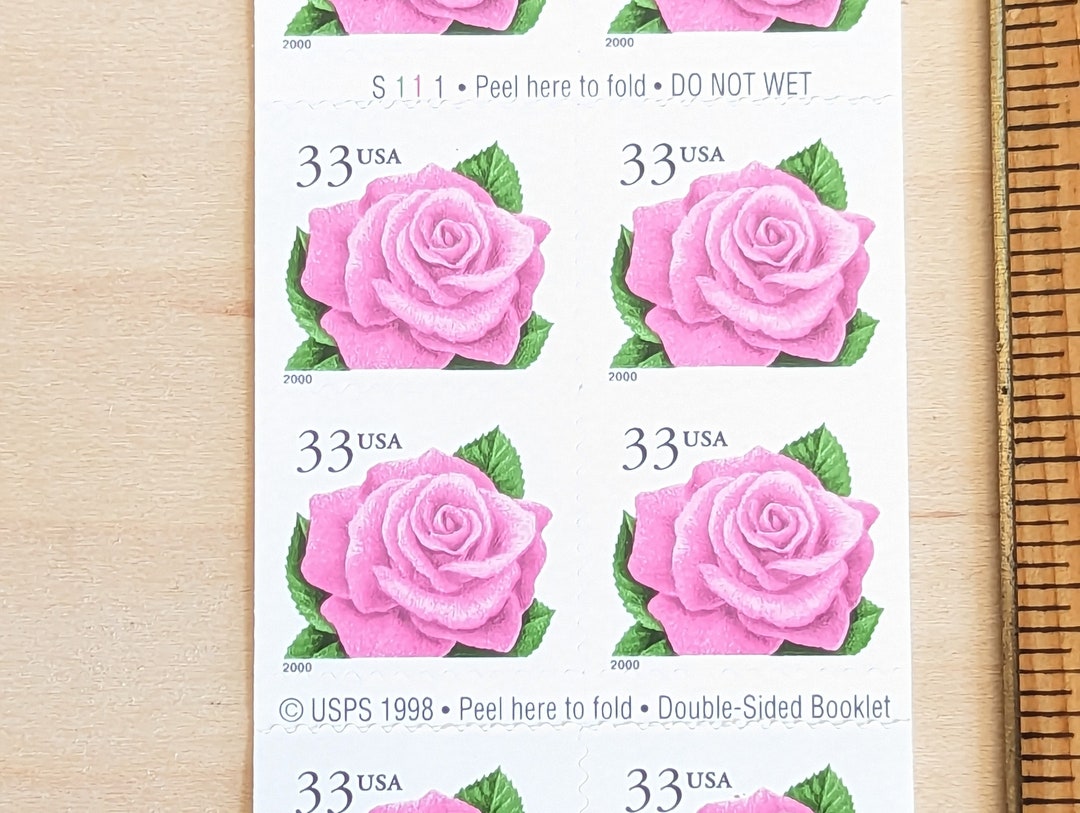 Booklet of 15 or 20 Pink Rose Stamps, Vintage Unused USPS 33 Cent ...