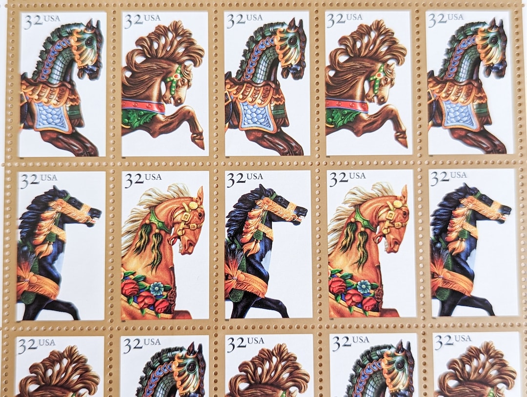 Sheet of 20 Carousel Horse Stamps, 32 Cent, 50 Unused Stamps, 1994 - Etsy