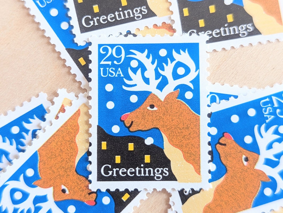 10 Seasons Greetings Reindeer Christmas Stamps, 29 Cent, Unused Postage ...