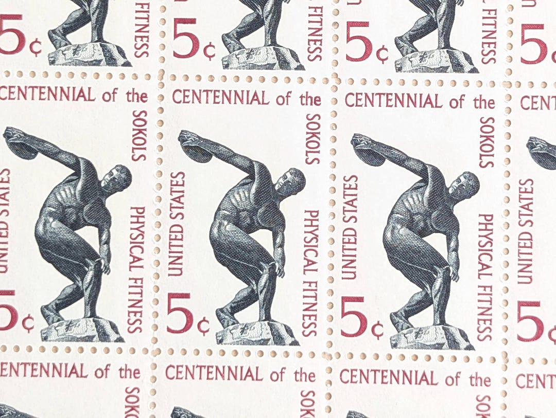 Sheet of 50 Centenial of the Sokols Stamps, 5 Cent Physical Fittness ...