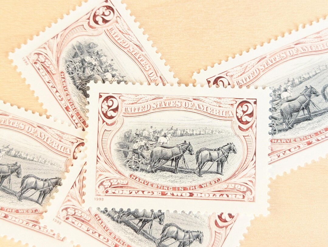 5 Harvesting in the West Stamps, Vintage Unused USPS 2 Dollar Postage ...