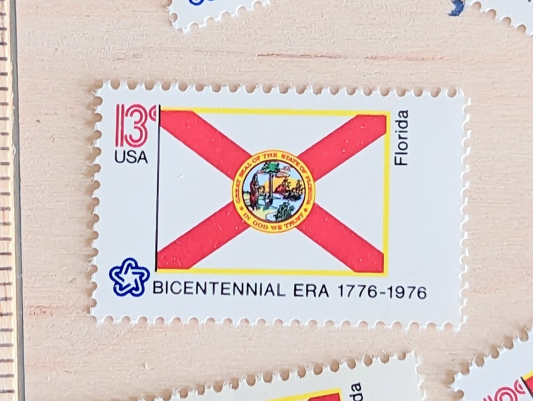 10 Florida State Flag Stamps, 13 Cent, 1976, State Flag, Unused Postage ...