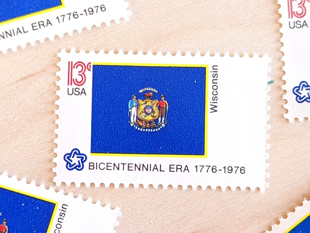 10 Wisconsin State Flag Stamps, 13 Cent, 1976, State Flag, Unused ...