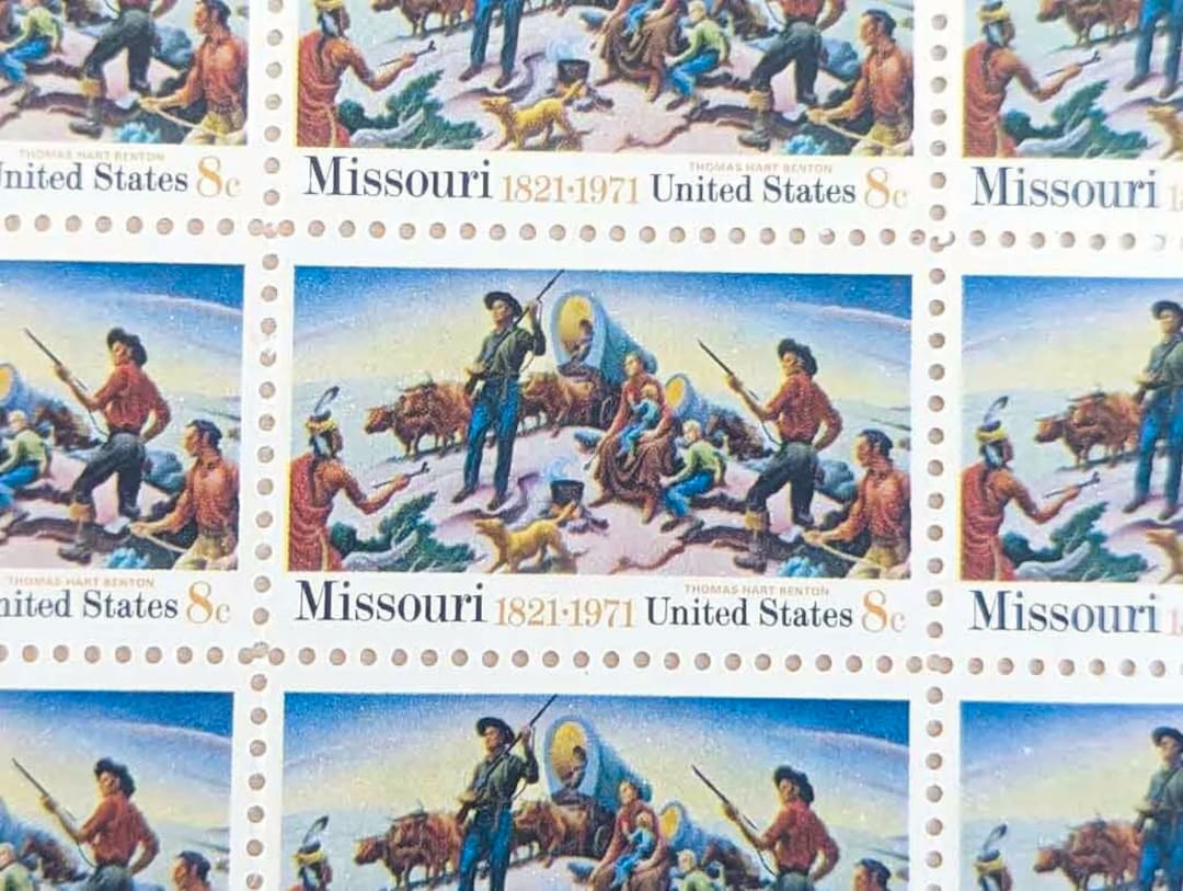 Sheet of 50 Missouri Stamps, 1971 Unused Postage Stamps, 8 Cent Stamps ...