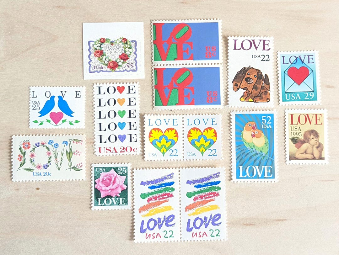Set of 15 Love Stamps, US Postal Stamps, Unused Love Stamp Collection ...