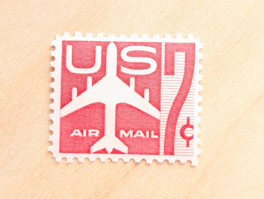 10 US Air Mail Postage Stamps, Jet Carmine, 7 Cent Stamps, 1960 Unused ...
