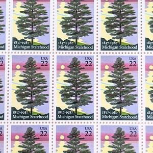 Sheet of 50 Michigan Statehood Stamps, 1986 Unused Postage Stamps, 22 ...