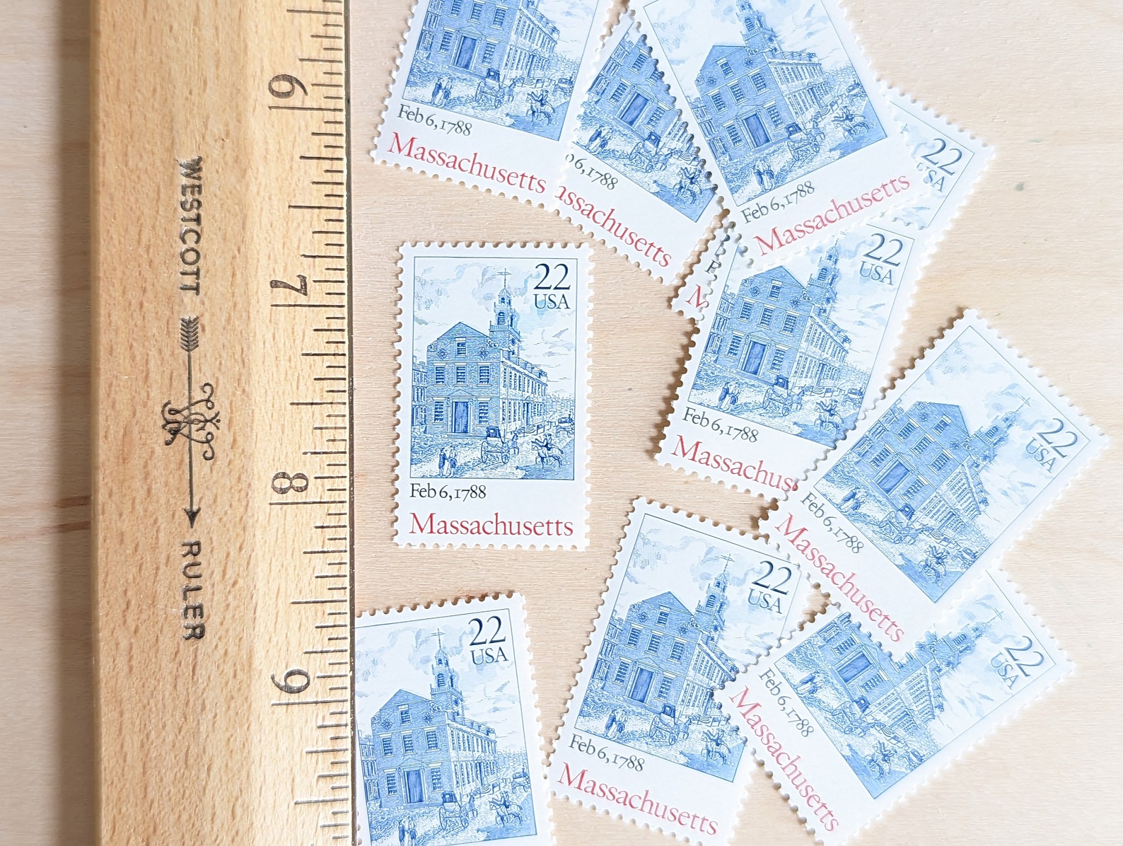 10 Massachusetts Stamps, Statehood Stamps,1987 Unused Postage Stamps ...