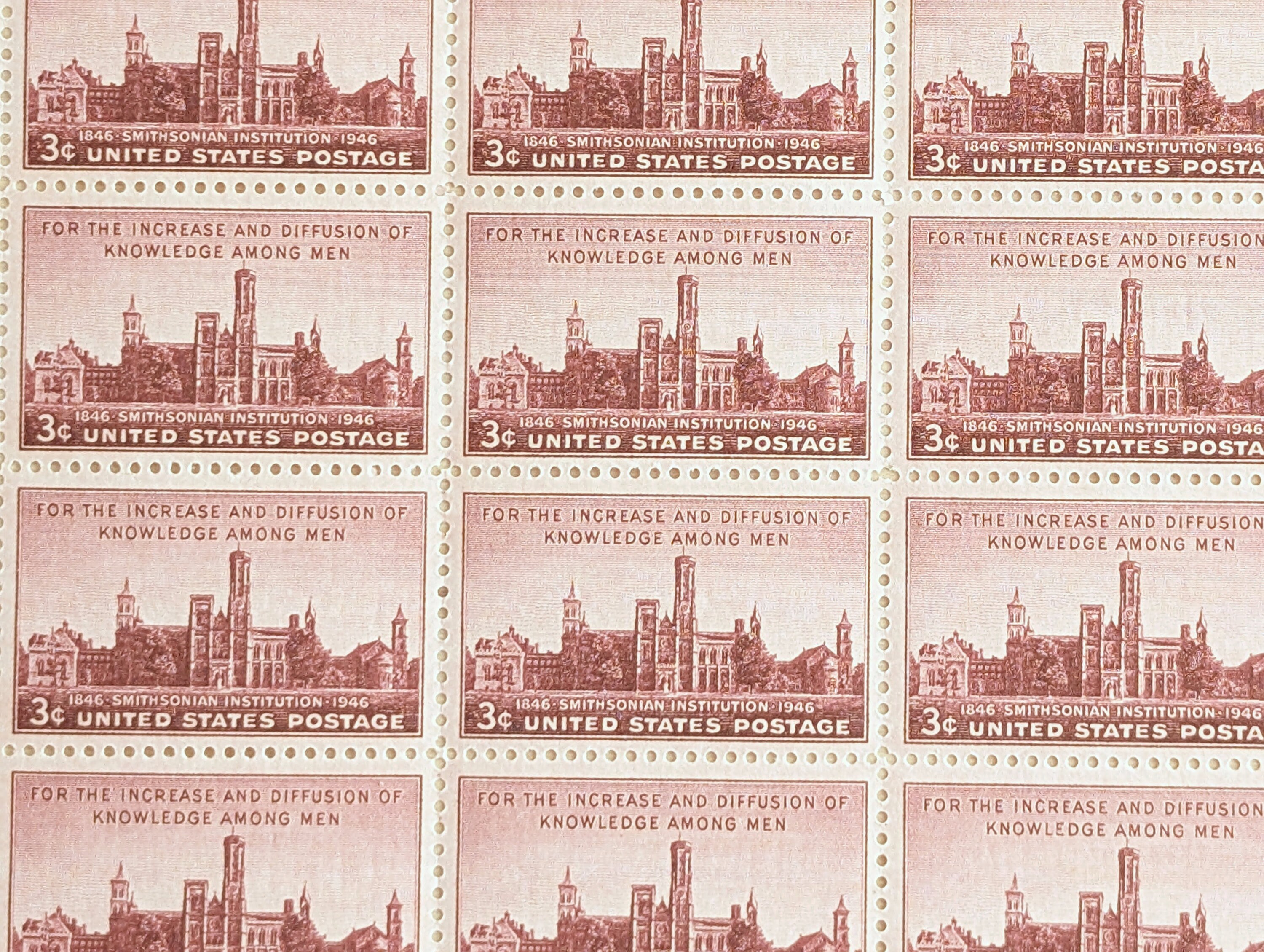 Smithsonian Institution Stamps, 3 Cent 1946 Unused US Postage Stamps ...
