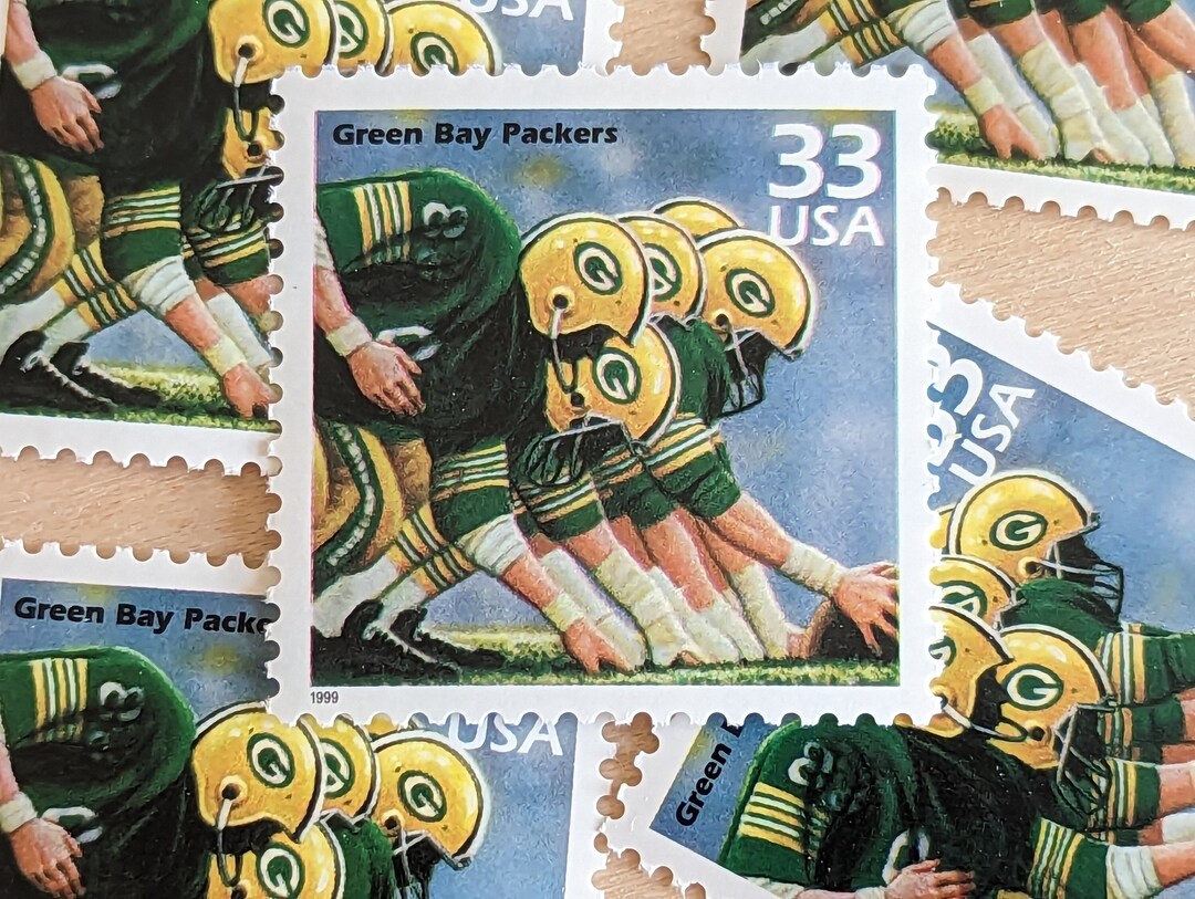 5 Green Bay Packers Football Stamps, Vintage Unused USPS 33 Cent ...