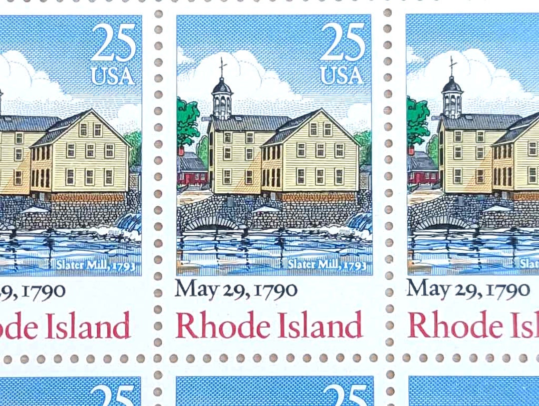 Sheet of 50 Rhode Island Stamps, Unused Postage Stamps, 1989 25 Cent ...