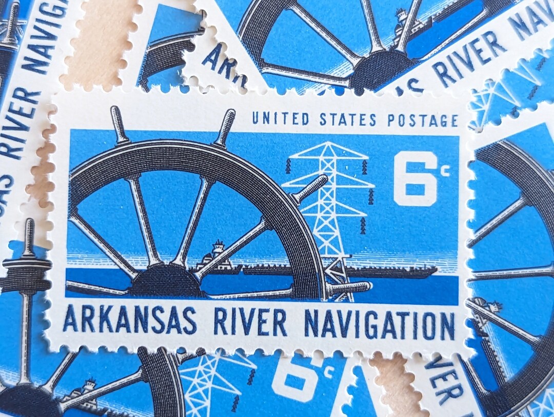 10 Arkansas River Navigation Stamps, 1967 Unused Postage Stamps, 6 Cent ...