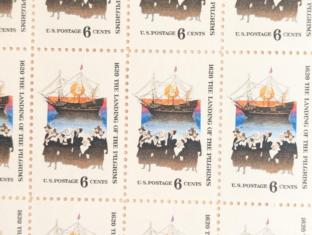 Sheet of 50 the Landing of the Pilgrims Stamps, 1970 Unused Postage ...
