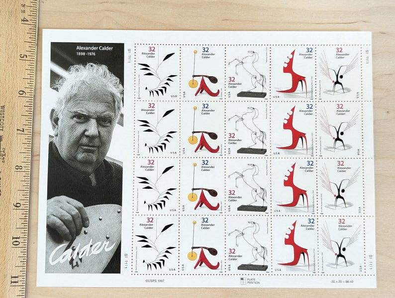 Sheet of 20 Alexander Calder Stamps, Vintage Unused USPS 32 Cent Stamp ...