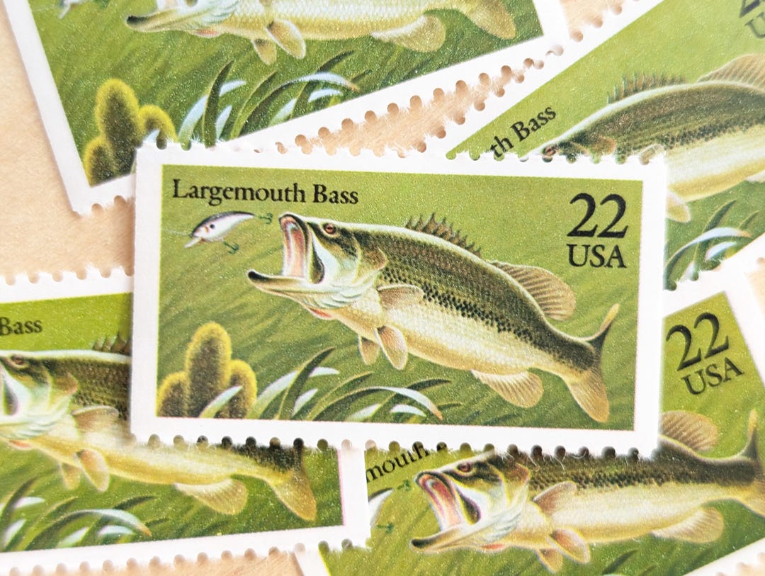 5 Largmouth Bass Stamp, 22 Cent, 1986, Unused Postage Stamps, Face ...