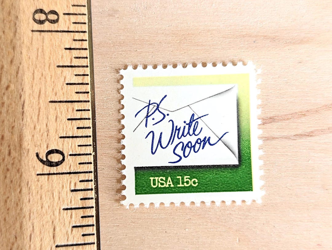 10 P.S. Write Soon Stamps, Green and Yellow, 1980 Unused Postage Stamps ...
