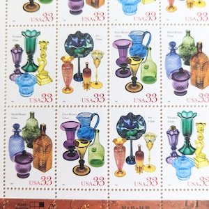 American Glass Unused Postage Stamp Sheet, 1998, Fifteen 33 Cent Stamps ...