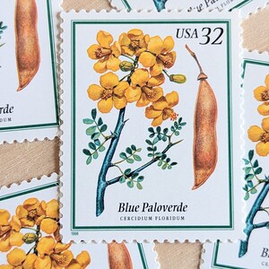 5 Blue Paloverde Stamps, 32 Cent, Flowering Tree Stamps, 1998, Unused ...