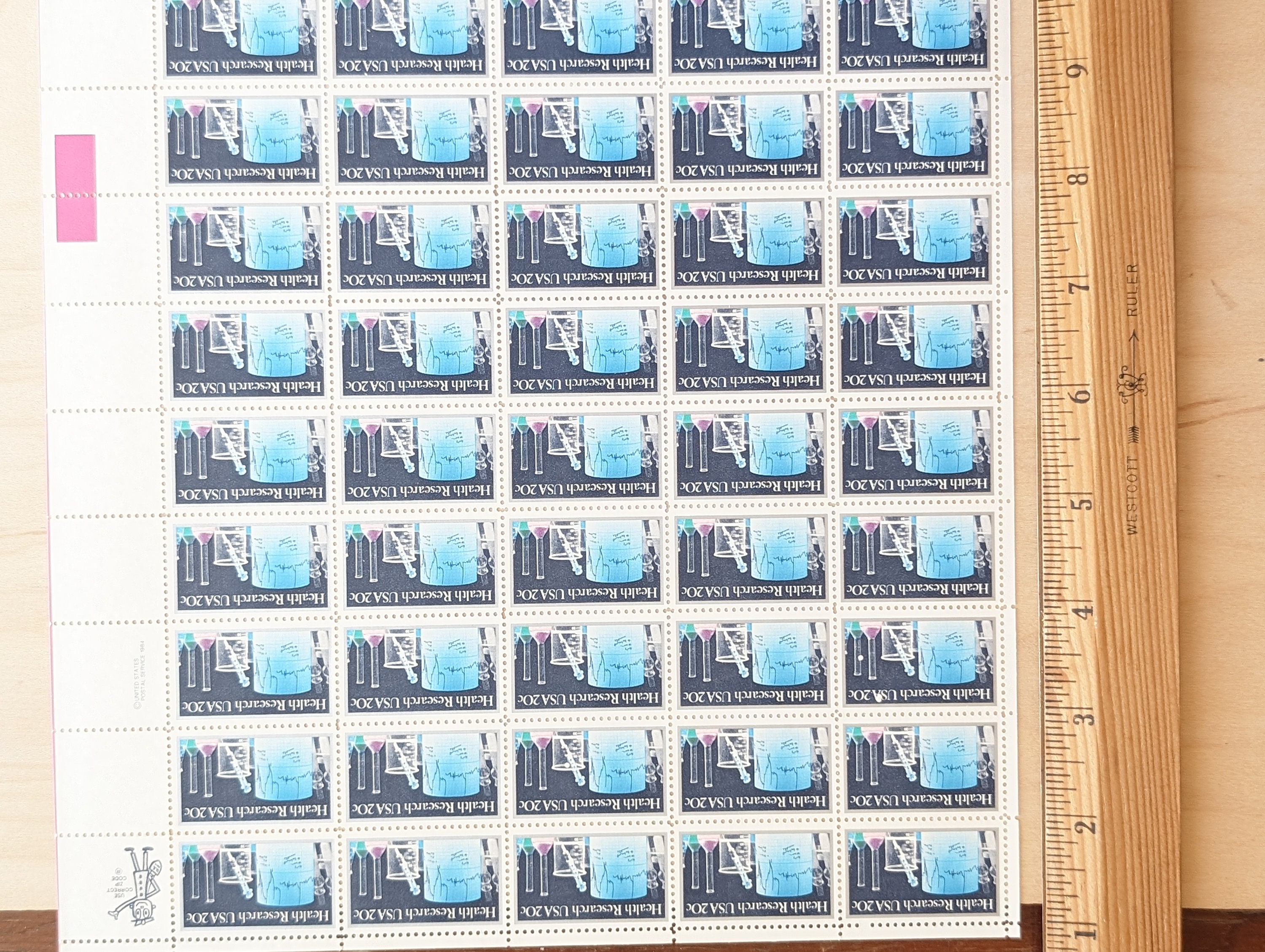 Sheet of 50 Health Research Stamps, 1984 Unused Postage Stamps, 20 Cent ...