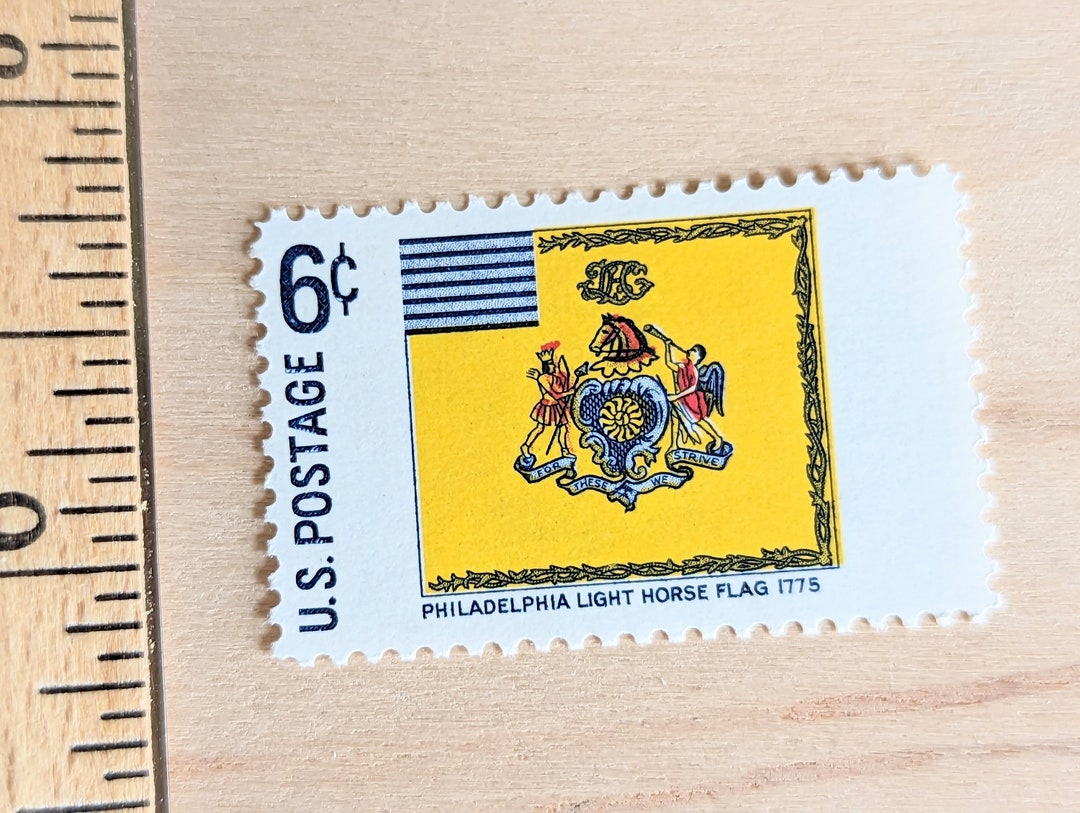 10 Philadelphia Light Horse Flag Stamps, Historic American Flags, 1968 ...