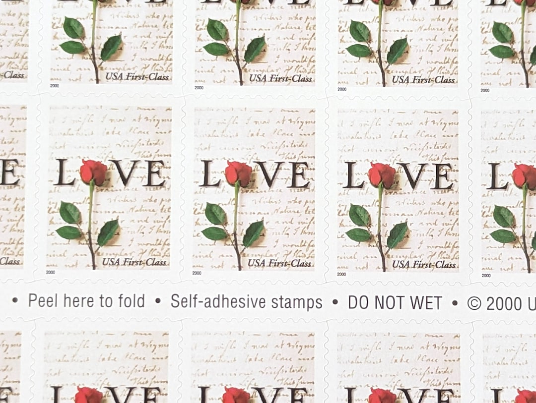 Sheet of 20 Love Postage Stamps, 34 Cent Stamps, 2000, Red Rose Love ...