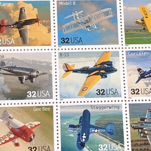 Classic American Aircraft, US Postage Stamp Sheet, 1996, Twenty 32 Cent ...