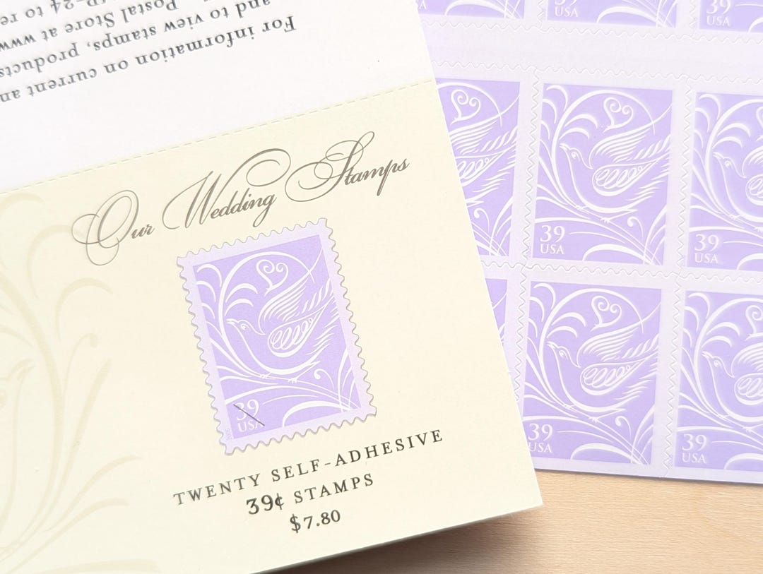 Sheet of 20 Our Wedding Purple Love Dove Stamps, Dove and Heart, 39 ...