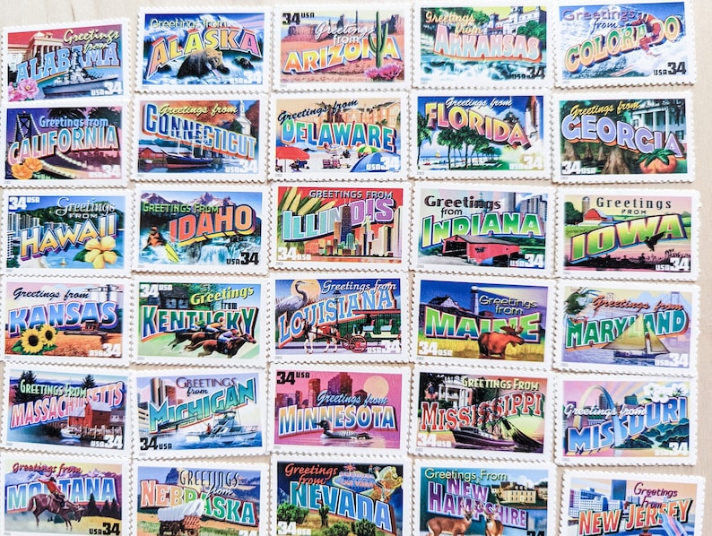 Choose Your State Greetings From. . . Vintage Style Postcard Postage ...