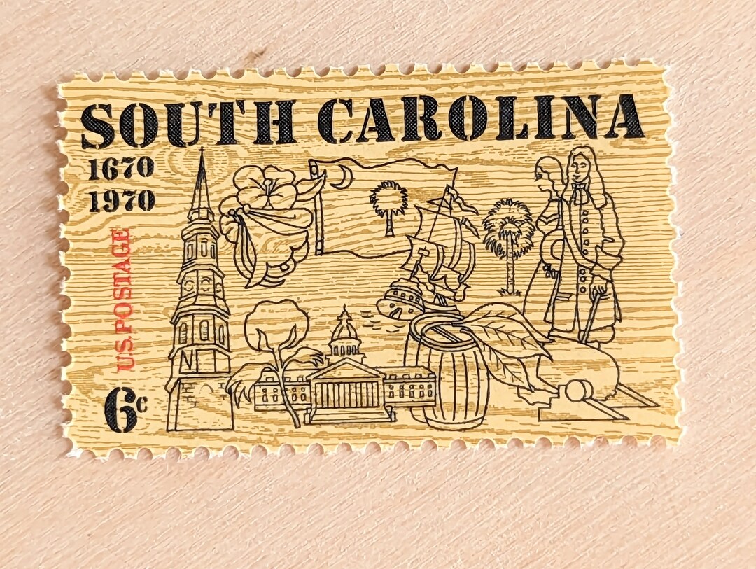 10 South Carolina Tercentenary Stamps, 1970 Unused Postage Stamps, 6 ...