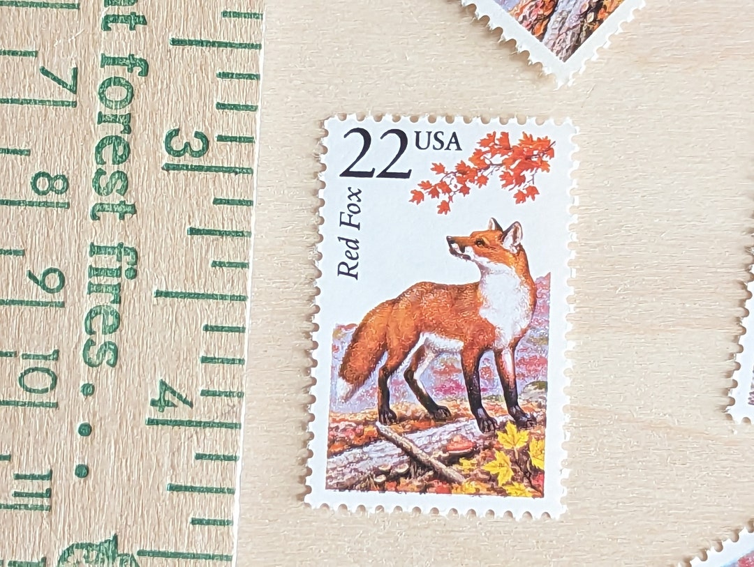 5 Red Fox Stamps, Vintage Unused USPS 22 Cent Postage Stamps, North ...
