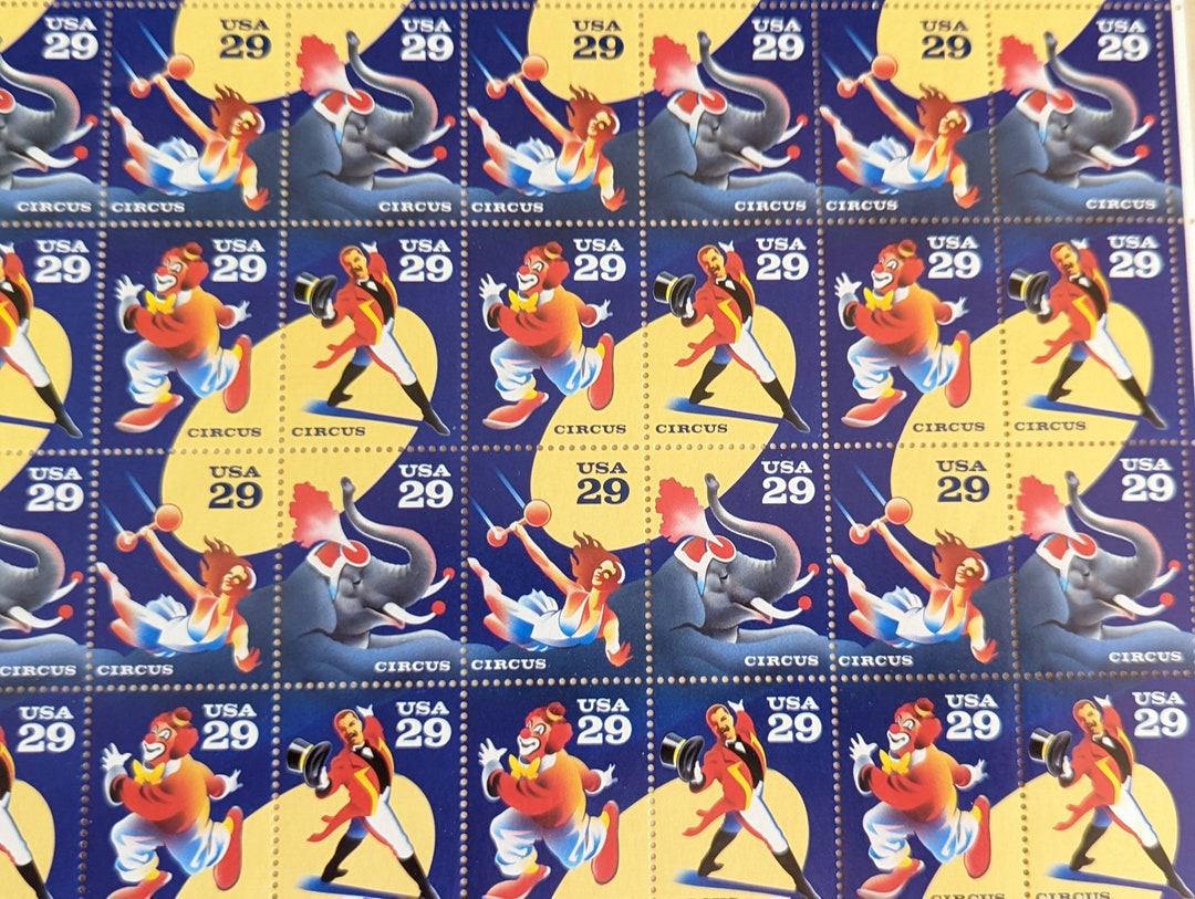 Sheet of 40 Circus Postage Stamps, 29 Cent Stamps, 1993, Circus ...