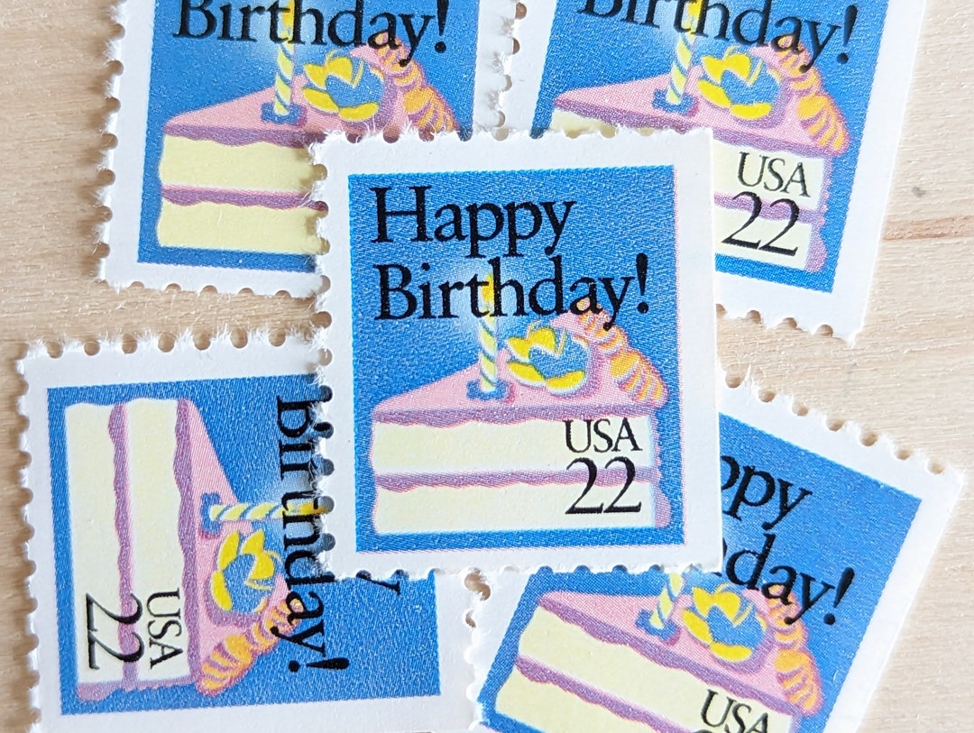 5 Happy Birthday Stamps, 22 Cent, 1987, Birthday Cake Unused US Postage ...