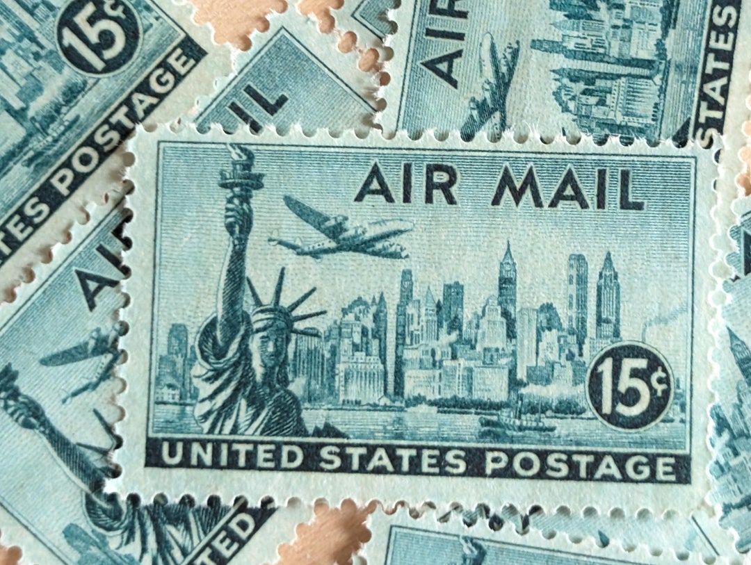 10 US Airmail Postage Stamps, 15 Cent Stamps, 1947 Unused US Postage ...