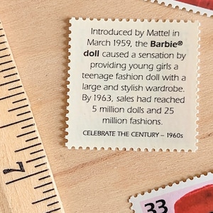 5 Barbie Doll Stamps, Vintage Unused USPS 33 Cent Postage Stamps, 1960s ...