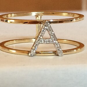 14k Diamond Initial Ring - 14k Solid Gold - Personalized Diamond ...