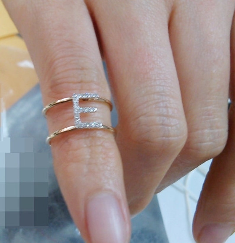 14k Diamond Initial Ring 14k Solid Gold Personalized - Etsy