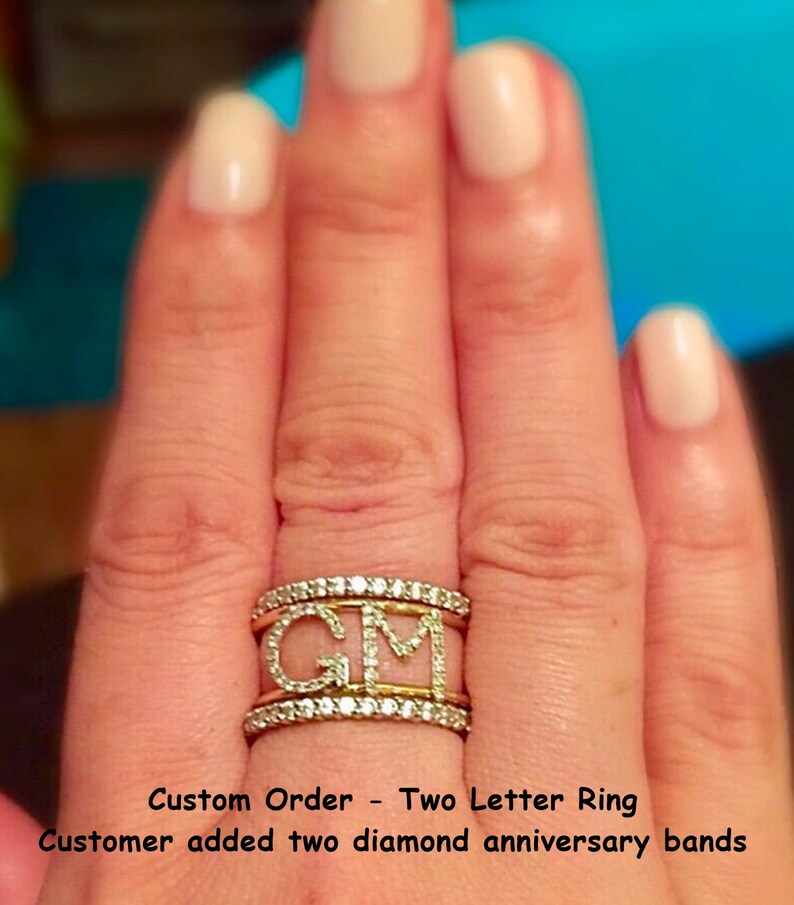 14k Diamond Initial Ring 14k Solid Gold Personalized - Etsy