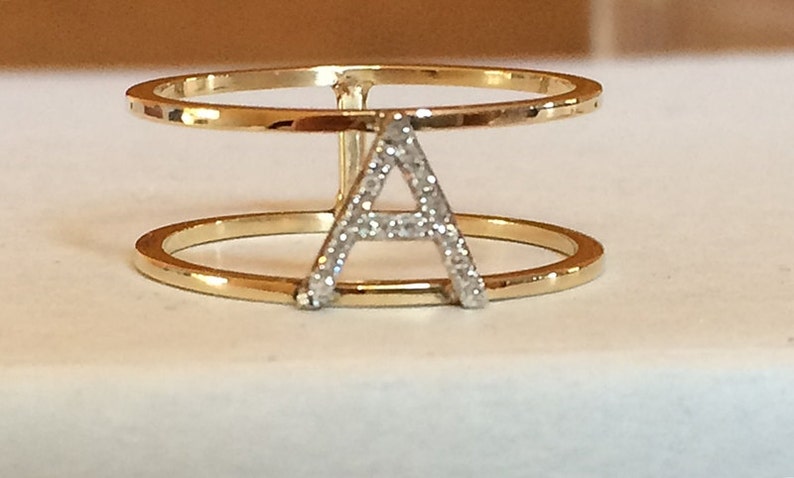 14k Diamond Initial Ring 14k Solid Gold Personalized - Etsy