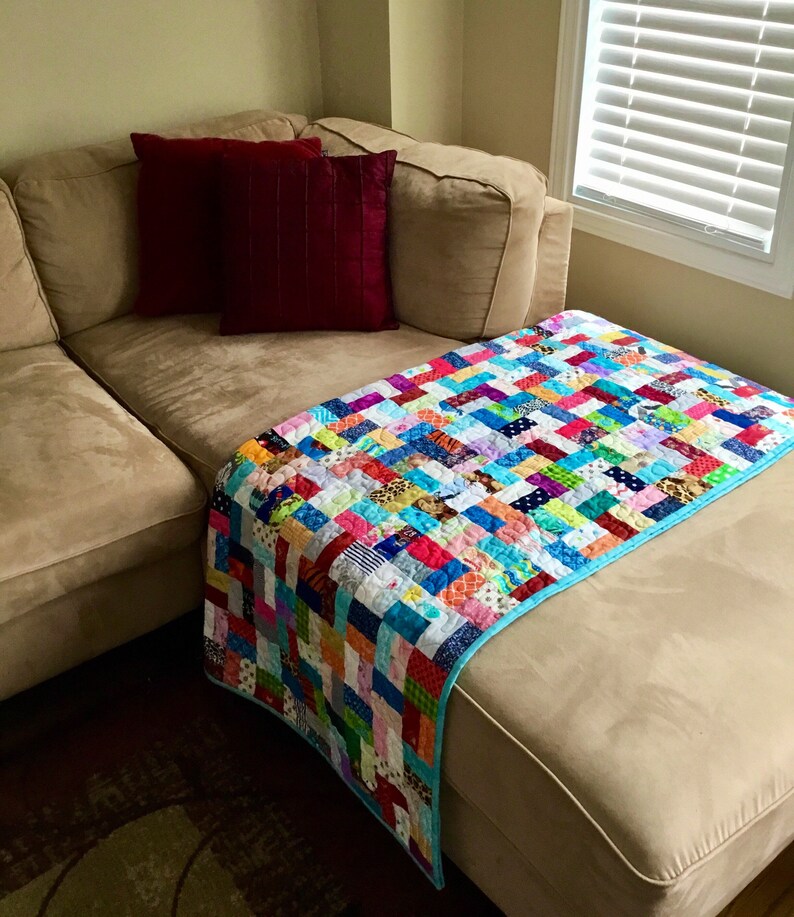 Scrappy Handmade Patchwork Throw Quilt , Multicolour Vintage Style ...