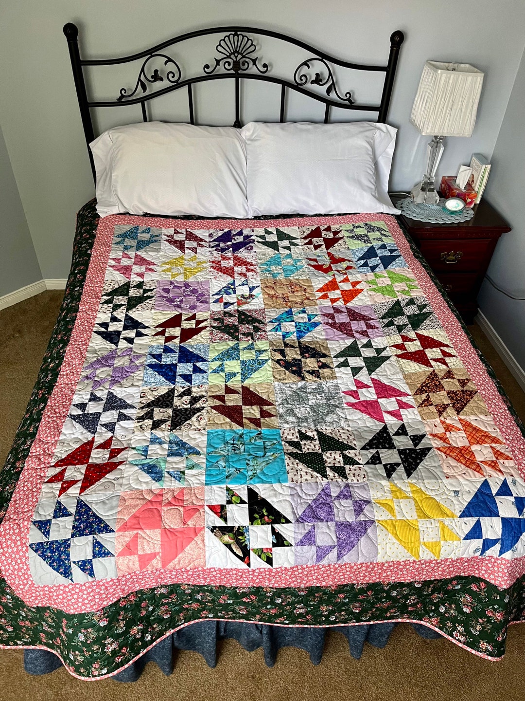 Twin Patchwork Quilt, Handmade Scrappy Floral Twin Size Bed Quilt ...