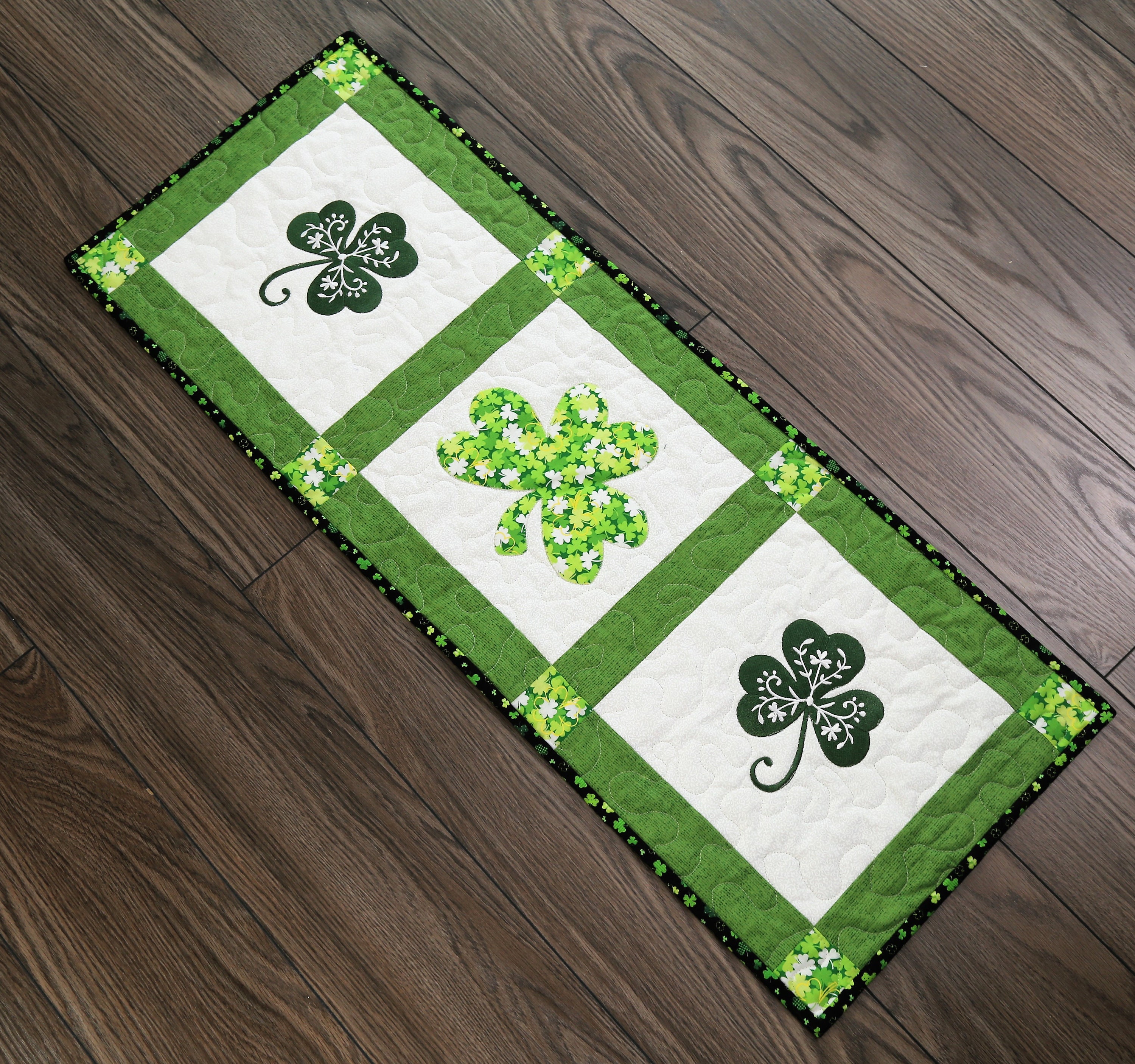St Patricks Day Quilted Table Runner Irish Shamrock Table Topper St
