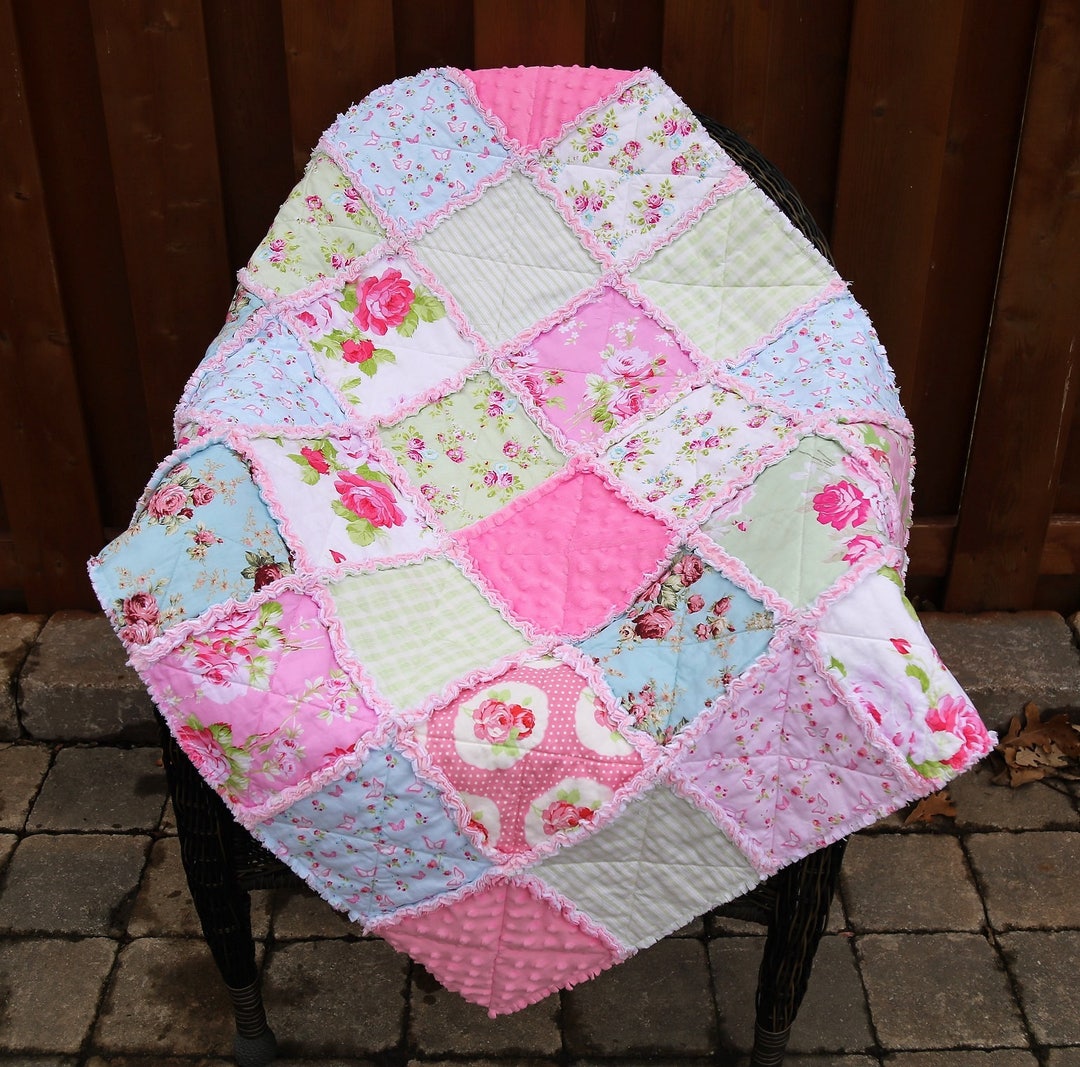 Baby Girl Quilt, Pink Roses Rag Baby Quilt, Floral Crib Quilt, Girl ...