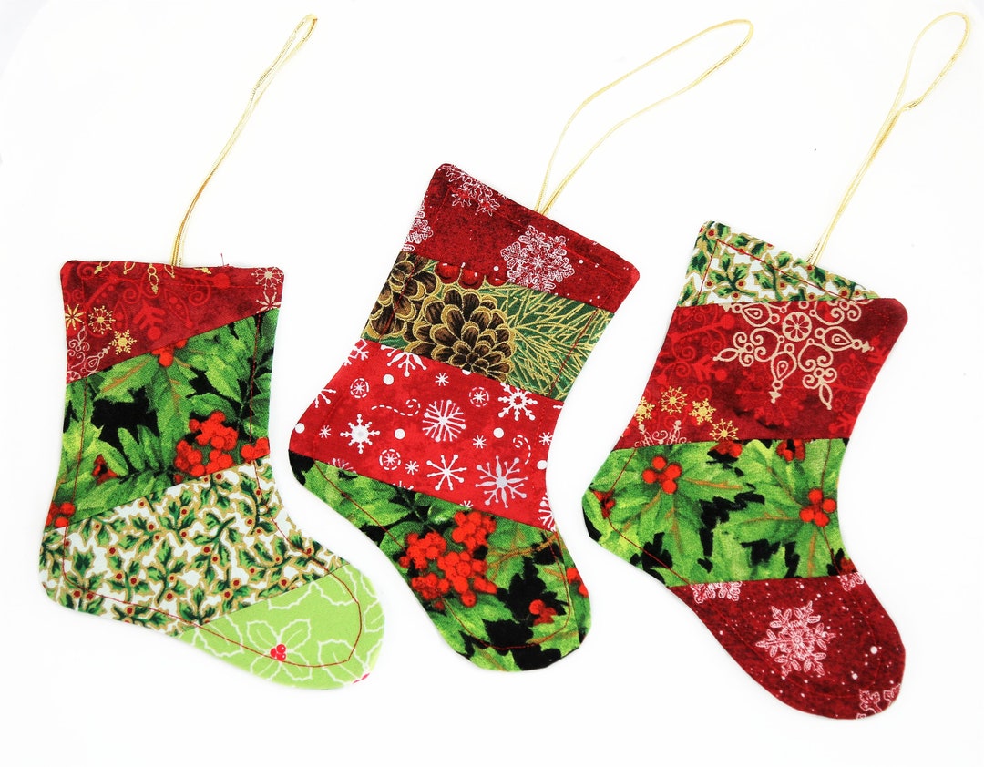 Fabric Christmas Ornaments, Quilted Christmas Stockings Handmade ...