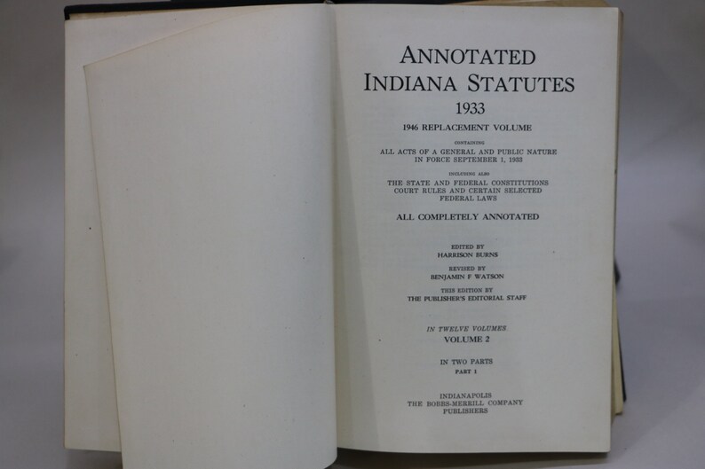 Black Indiana Law Books | Burns Indiana Statutes Annotated 1933 - Big ...
