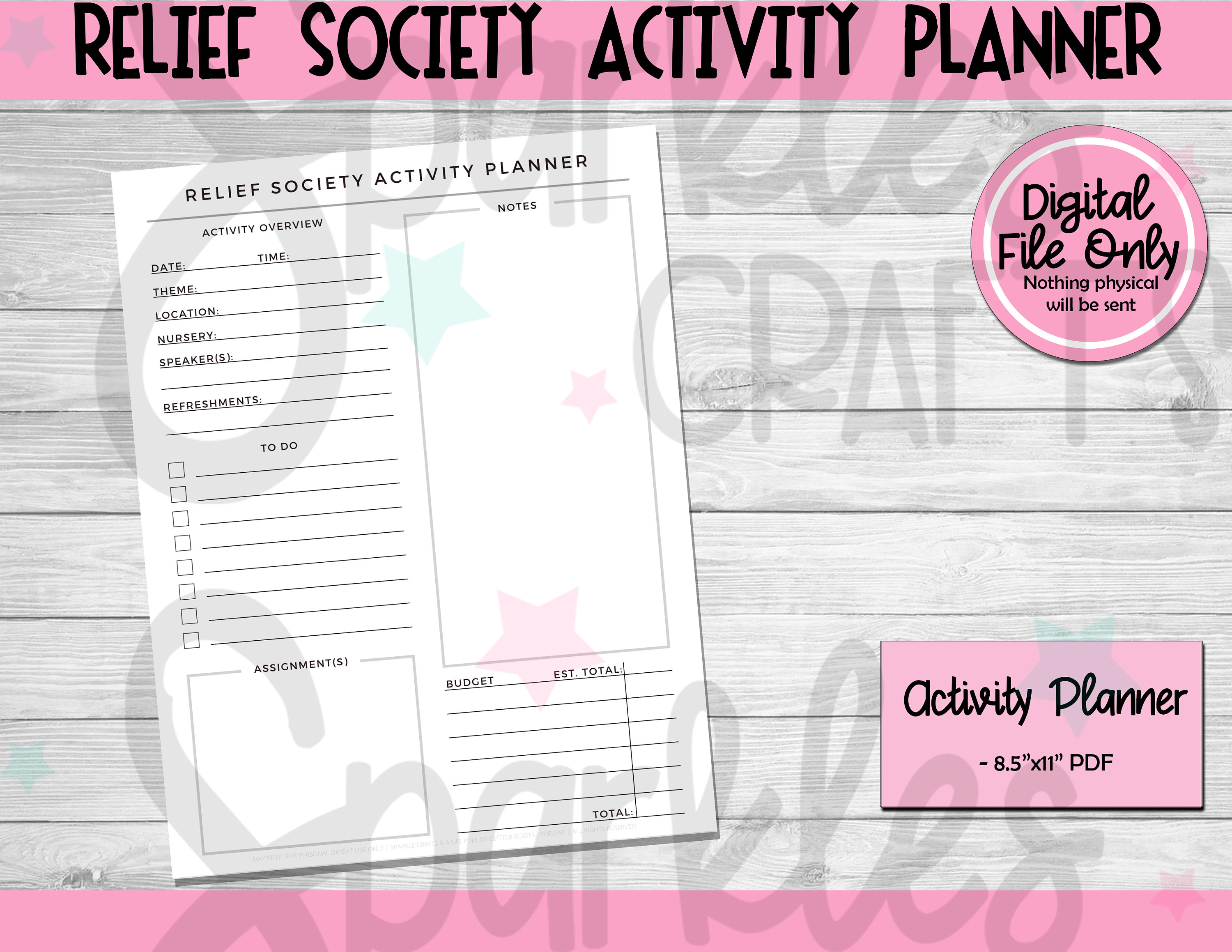 RELIEF SOCIETY Activity Planner, Activity Planning Sheets, Activity ...