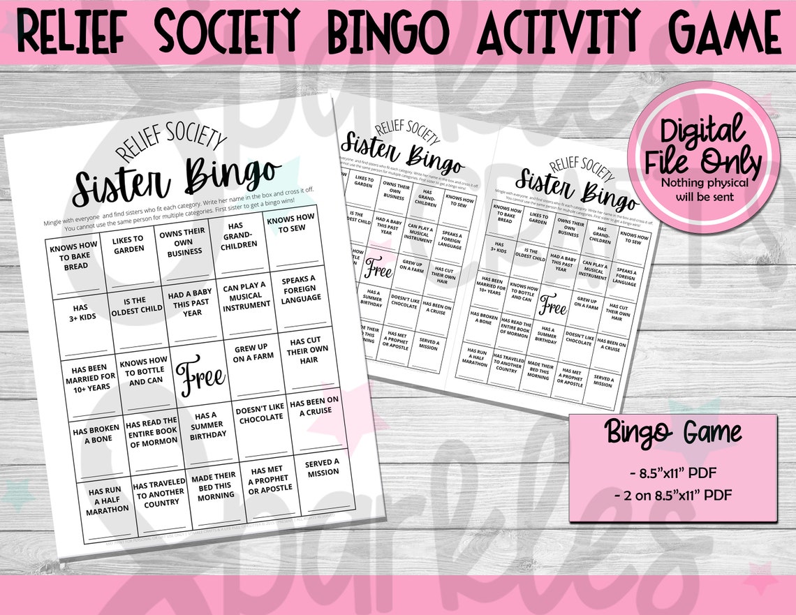 RELIEF SOCIETY Activity Game, Activity Printable Bingo, Get to Know You ...