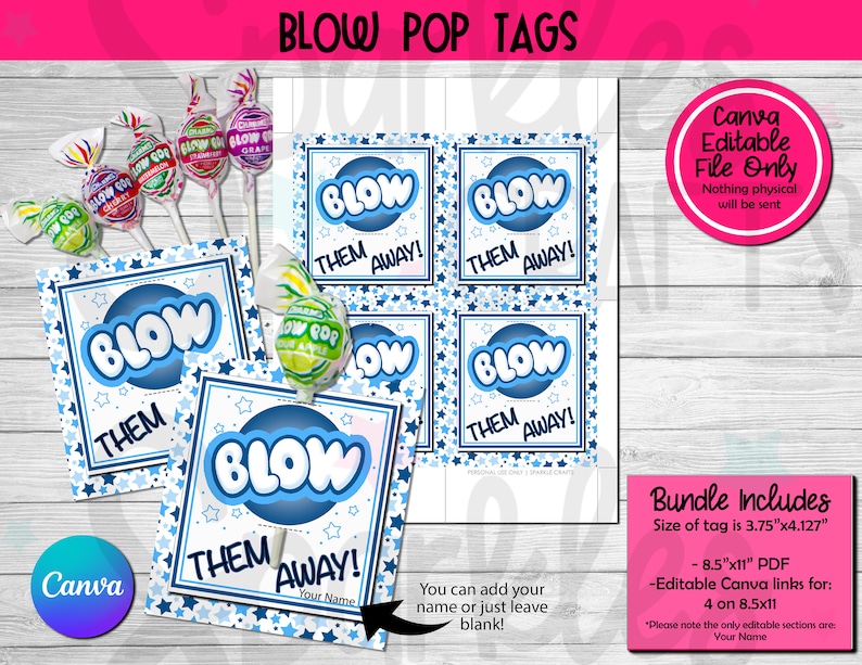 Blow Pop Tags | Blow Them Away | INSTANT EDITABLE DOWNLOAD | Team Gift ...